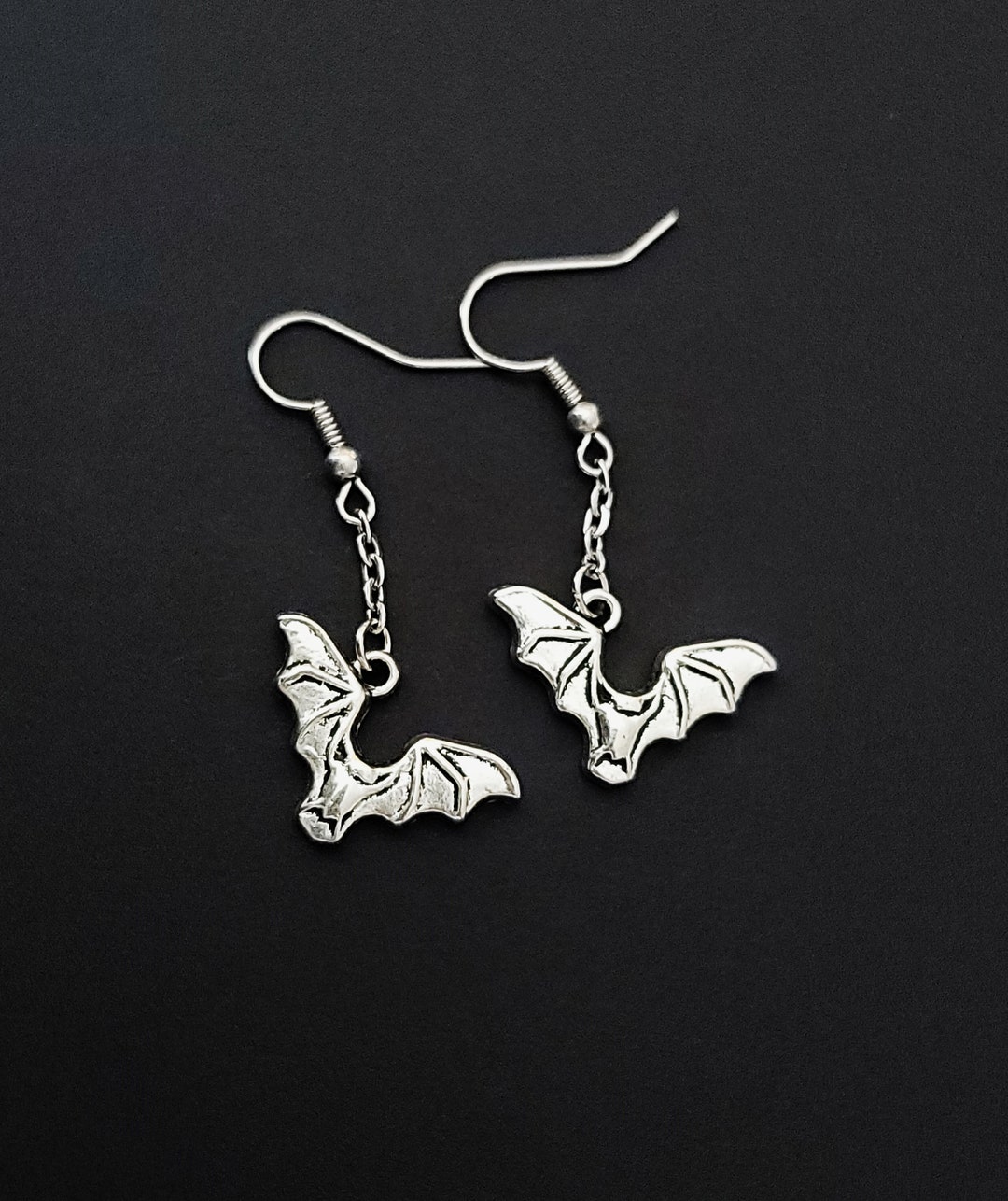 Bat Earrings, Silver Dangle Bat Earrings, Halloween Bat Earrings ...