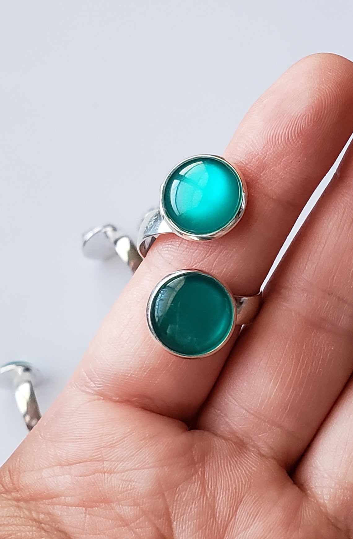 Silver Twisted Ring Light Blue Shimmer Ring Silver Statement | Etsy