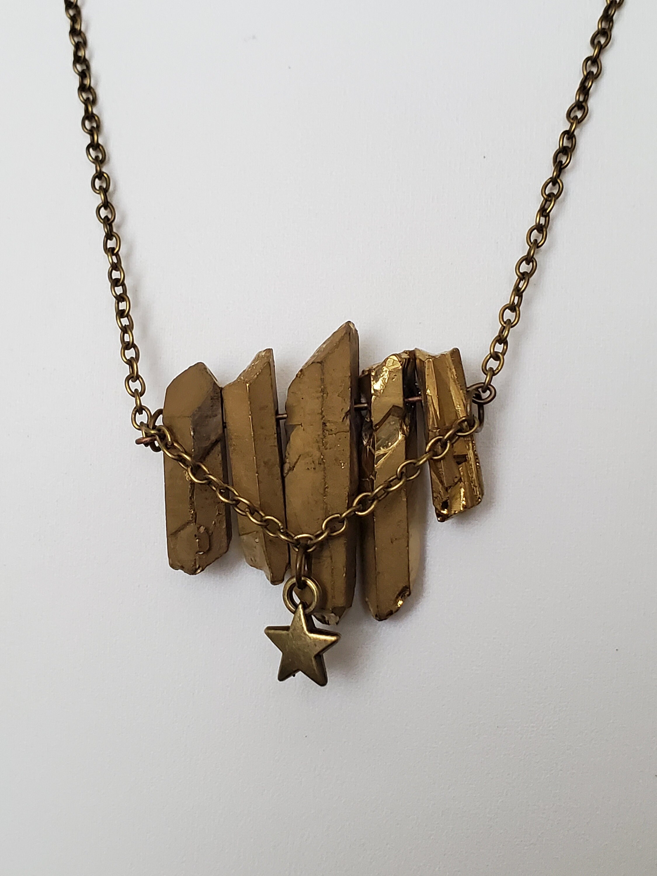 Bronze Raw Stone Crystal Necklace Celestial Star Charm - Etsy