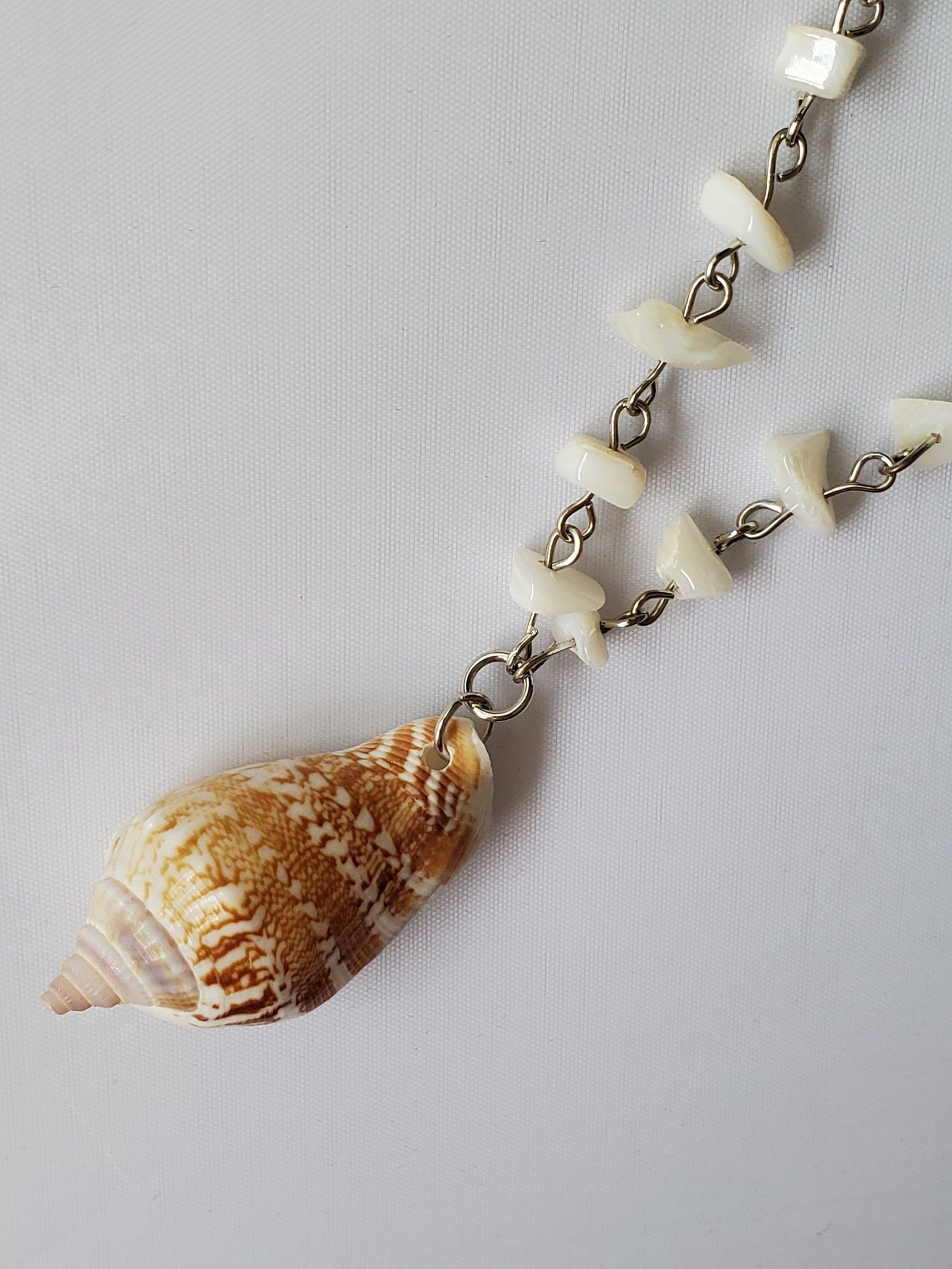 Conch Shell Necklace, Mother of Pearl Chain Necklace, Long Beach Shell ...