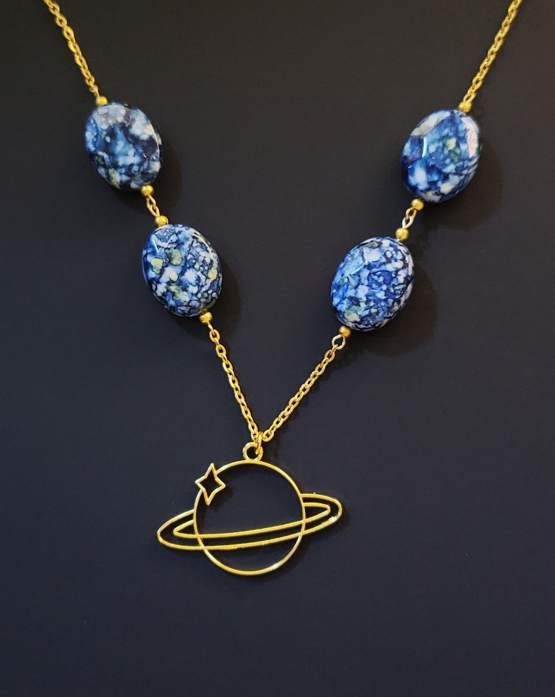 Planet Necklace, Gold Saturn Pendant, Celestial Necklace, Outer Space ...