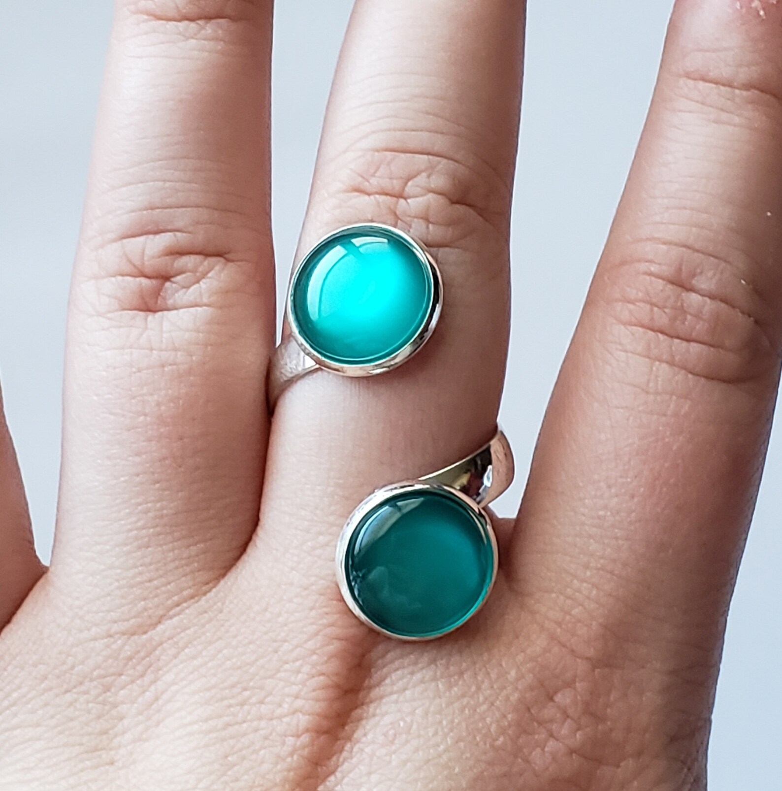 Silver Twisted Ring Light Blue Shimmer Ring Silver Statement | Etsy