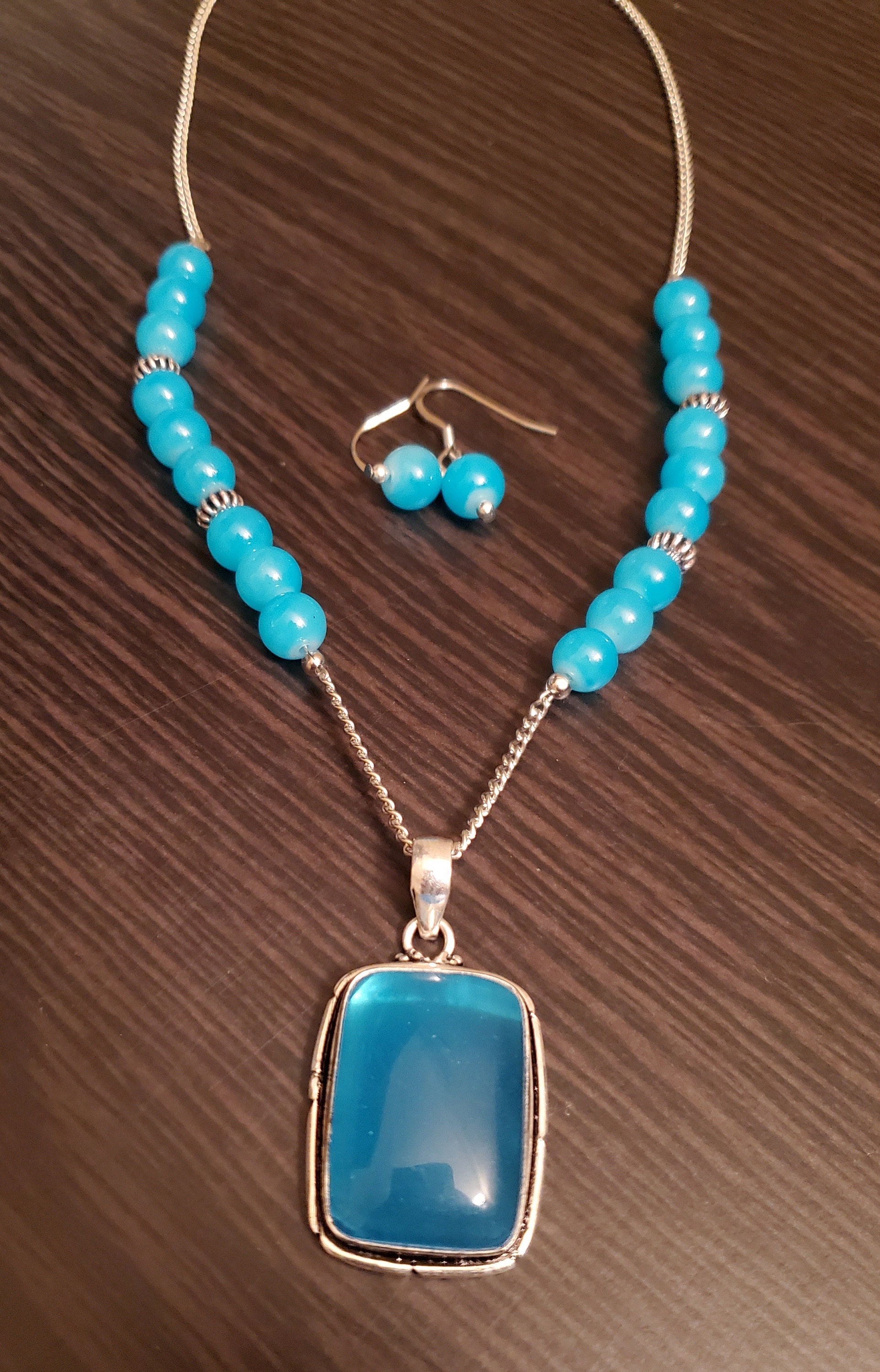 Blue Jewelry Set Blue Glass Necklace Sterling Silver - Etsy