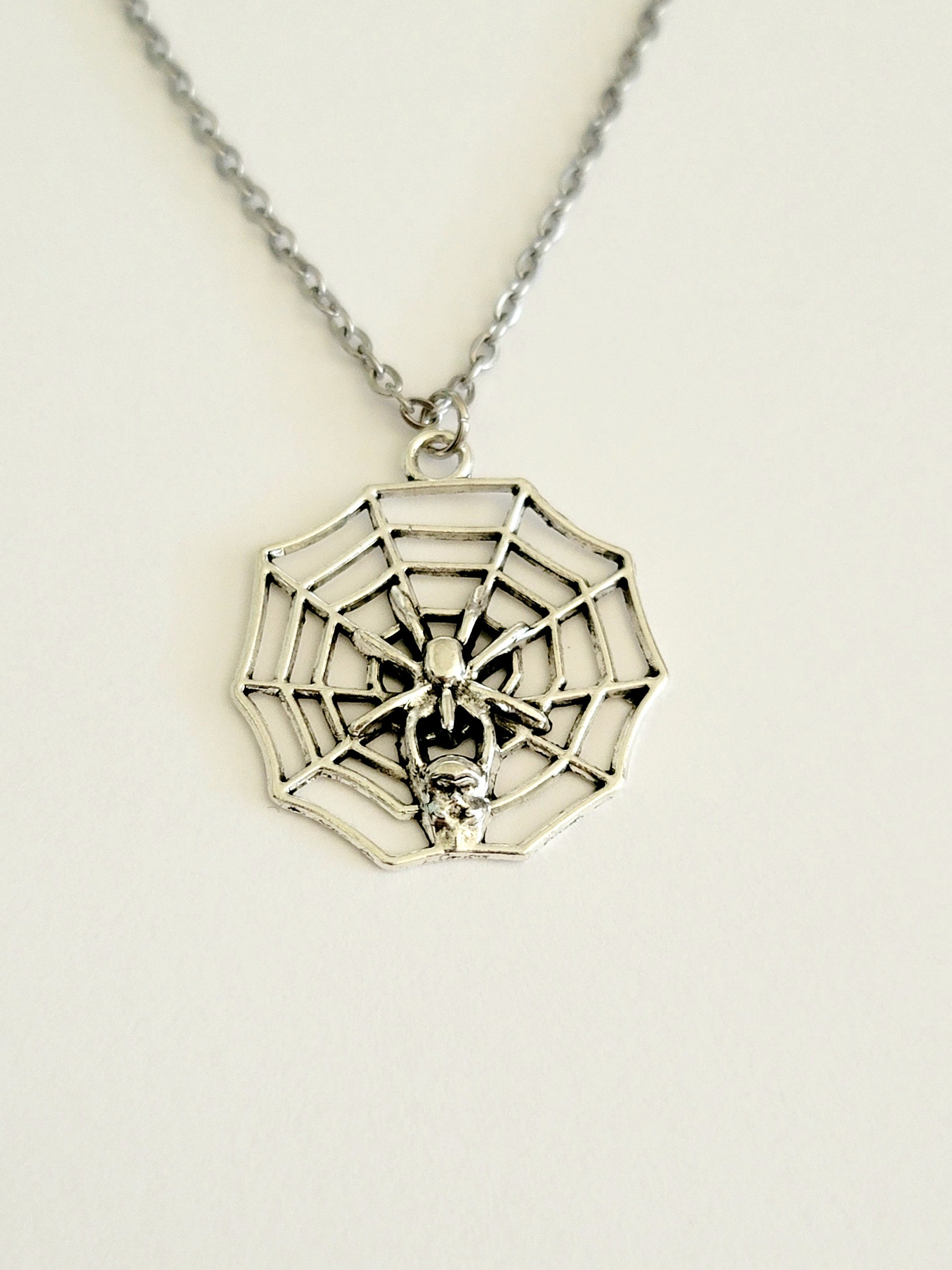 Spider Necklace Black Spider Halloween Necklace Spider Web | Etsy