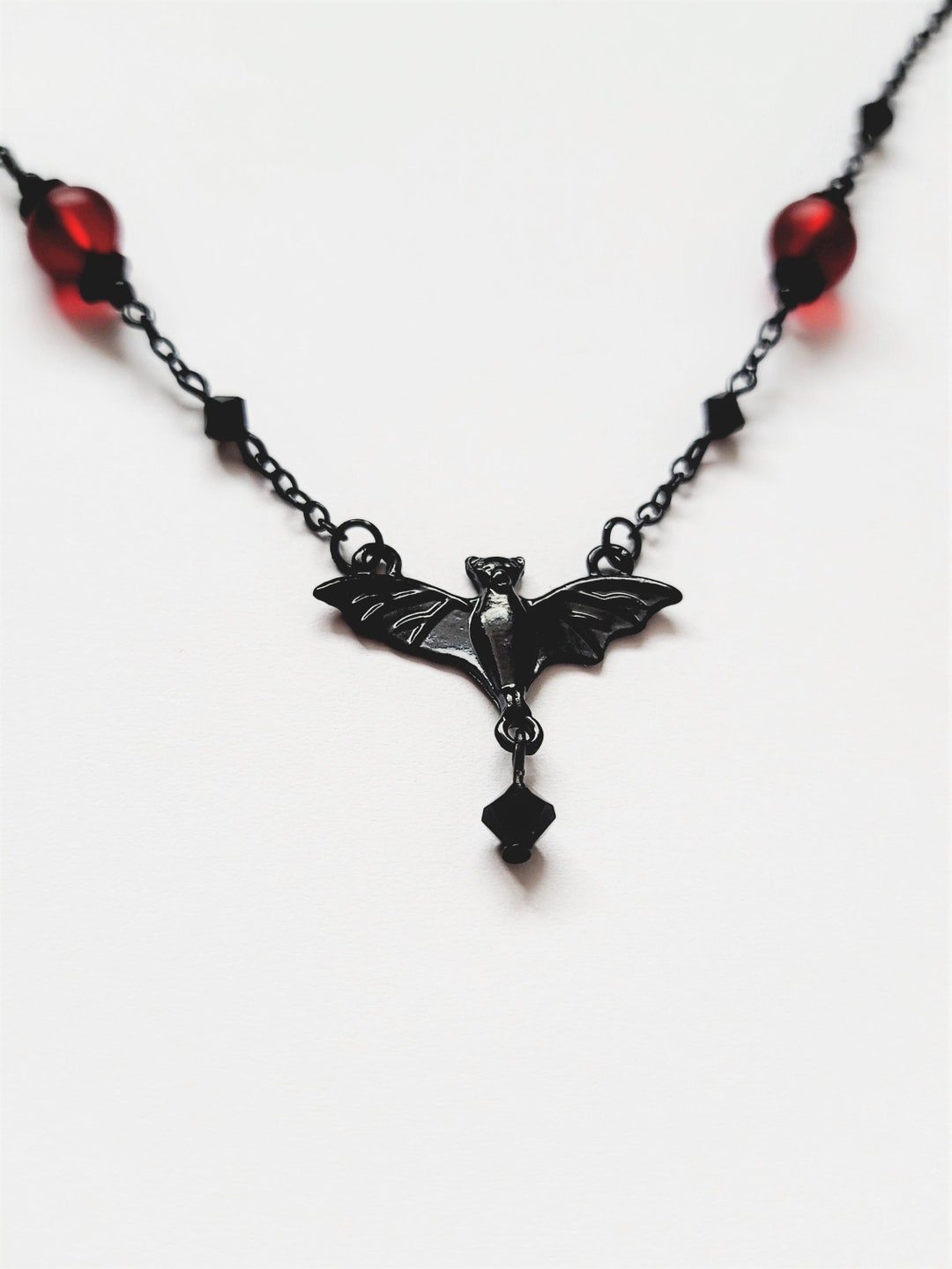 Bat Necklace, Black Bat Gothic Necklace, Halloween Jewelry, Dainty Bat ...