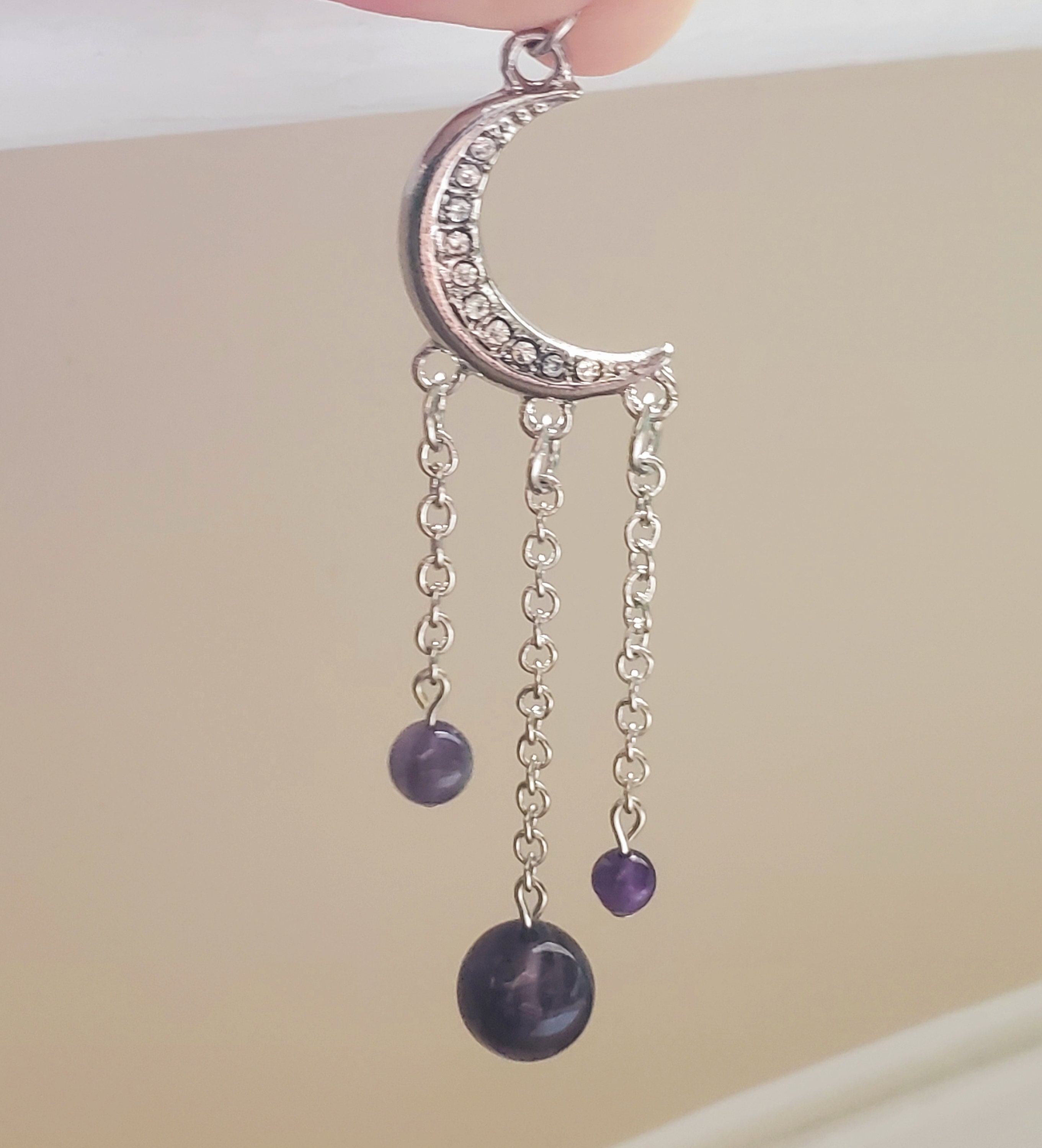 Amethyst Moon Necklace Gemstone Moon Crystal Jewelry Set | Etsy