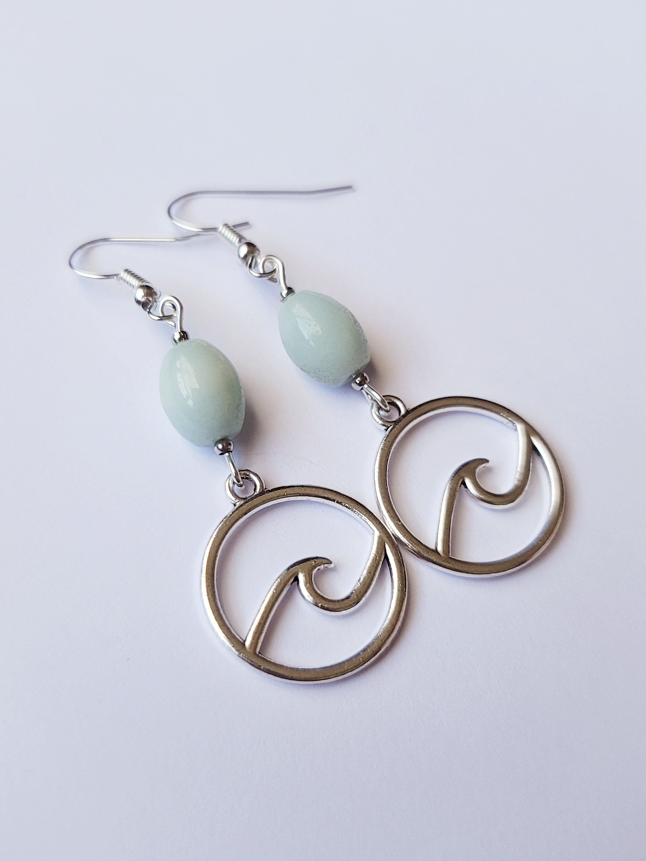 Ocean Wave Earrings Silver Wave Charms Ocean Earrings Beach | Etsy
