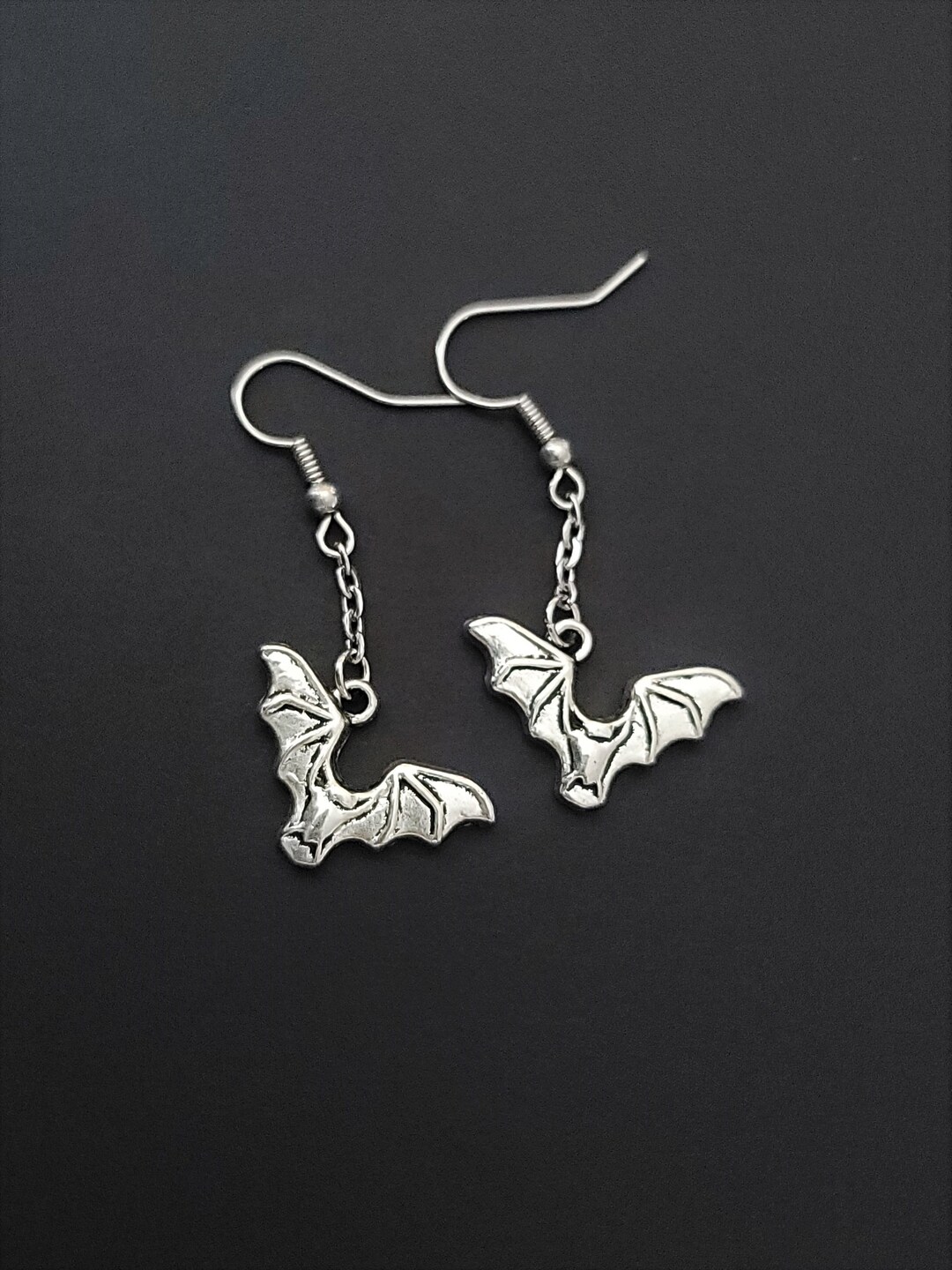 Bat Earrings Silver Dangle Bat Earrings Halloween Bat - Etsy