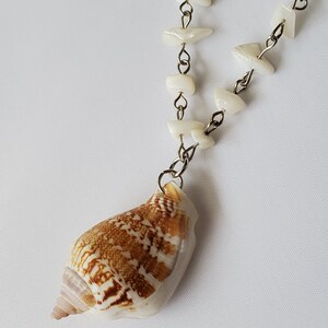 Conch Shell Necklace, Mother of Pearl Chain Necklace, Long Beach Shell ...
