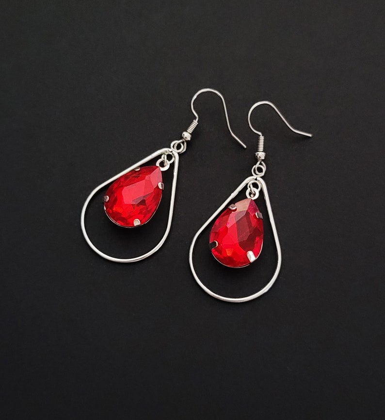 Red Sparkle Teardrop Chunky Gothic Dangle Earrings Bright Red - Etsy