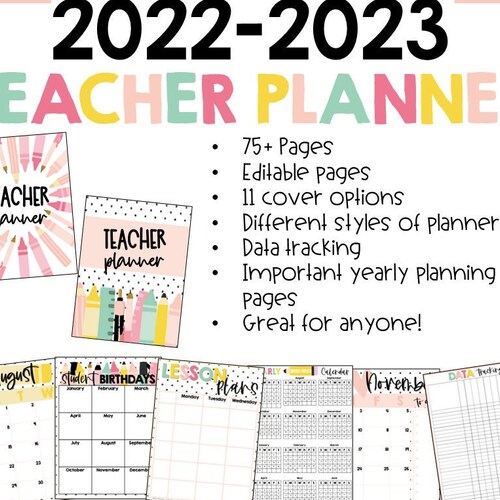 2022-2023 Teacher Planner Editable Pink and Black School - Etsy