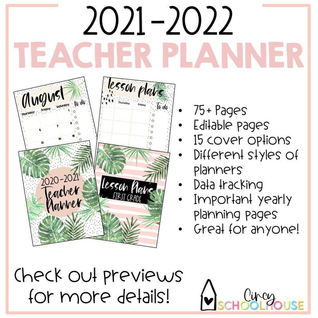 2021-2022 Tropical Teacher Planner | Editable | Lesson Plans - Etsy