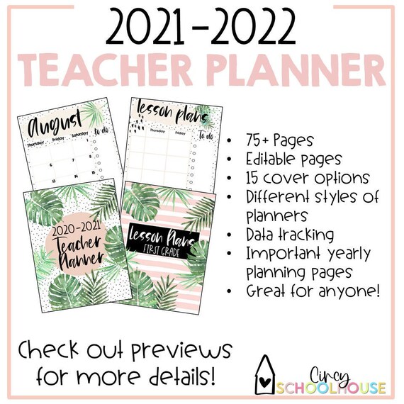 2021-2022 Tropical Teacher Planner Editable Lesson Plans | Etsy