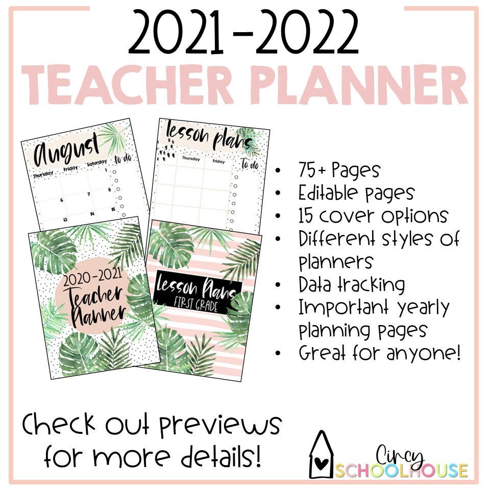 2021-2022 Tropical Teacher Planner | Editable | Lesson Plans - Etsy