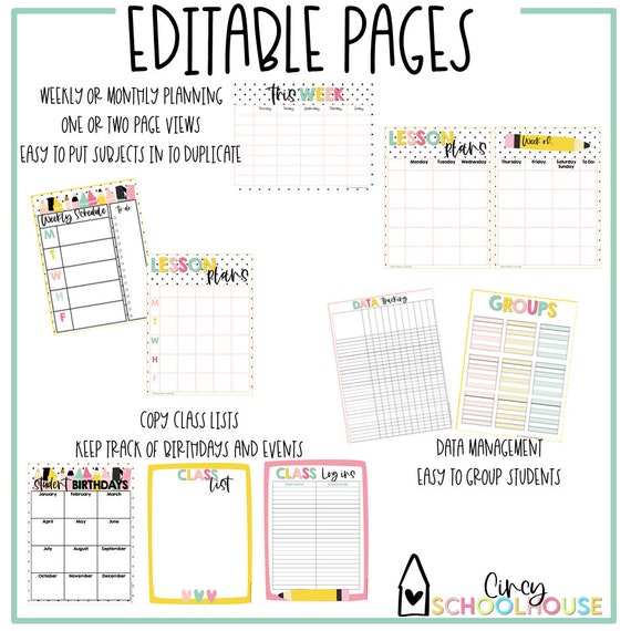 Editable Teacher Planner Printable 2020 2021 Lesson Planner Etsy