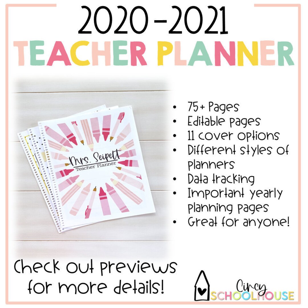 2020-2021 Teacher Planner | Editable | Pink and Black School Supplies ...