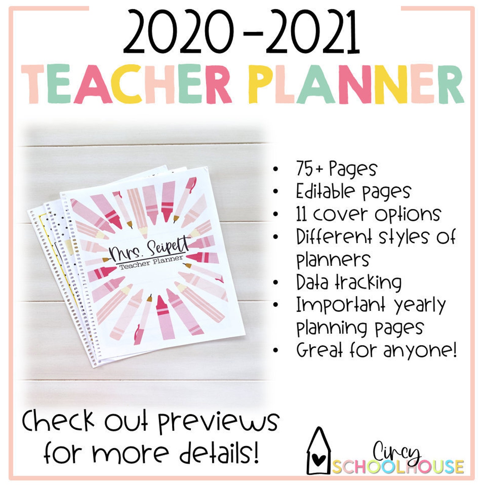 2020-2021 Teacher Planner Editable Pink and Black School Supplies - Etsy