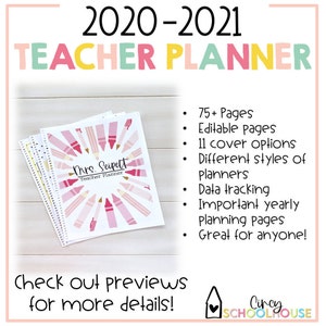 2020-2021 Teacher Planner | Editable | Pink and Black School Supplies ...