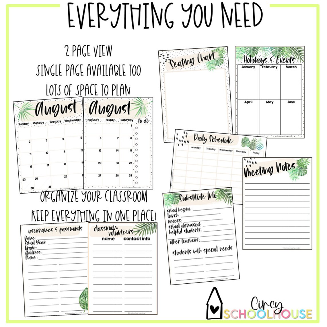 2021-2022 Tropical Teacher Planner | Editable | Lesson Plans - Etsy