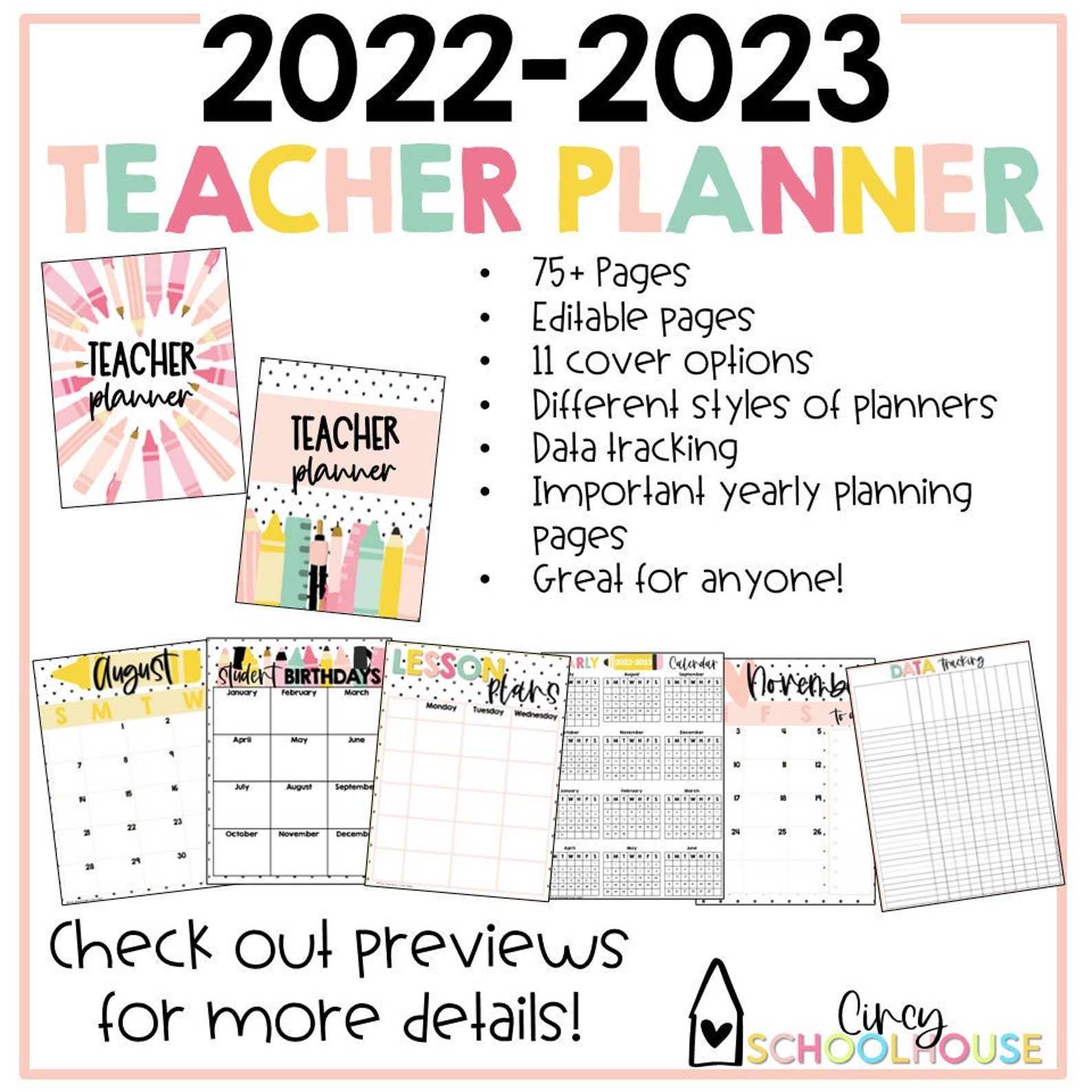2022-2023 Teacher Planner | Editable | Pink and Black School Supplies ...