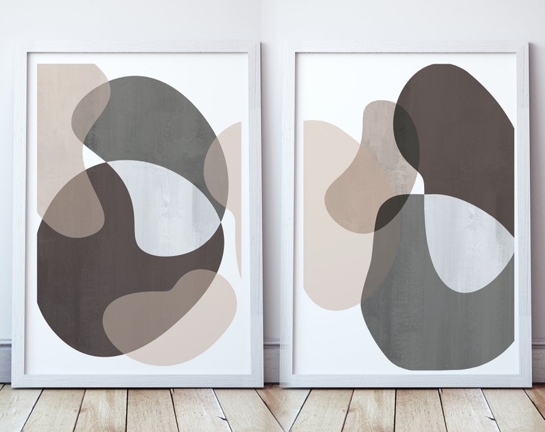 Set of Two Abstract Neutral Shapes Wall Art. Minimalistic Scandinavian ...