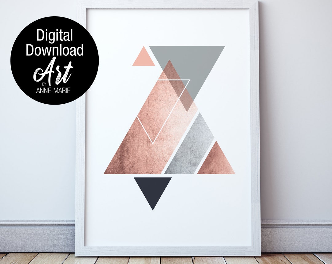 NEW UPDATED 2019 Triangle Art Print. Copper Grey Minimalistic Design ...