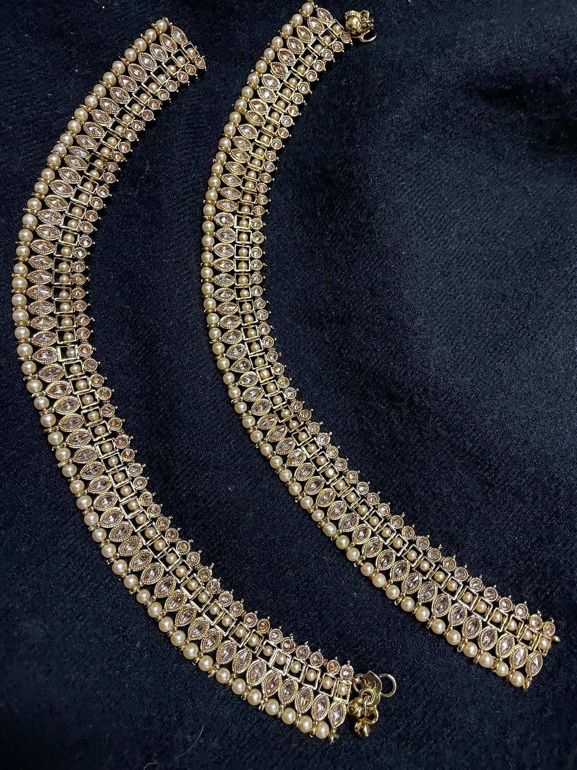 Bridal Indian Dull Gold Polki N Pearls Payal/indian Style - Etsy