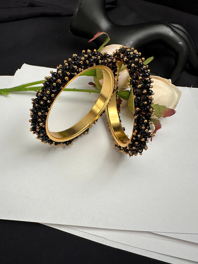 Black Beads Bangles/traditional Indian Black Pearl Bangles/punjabi ...