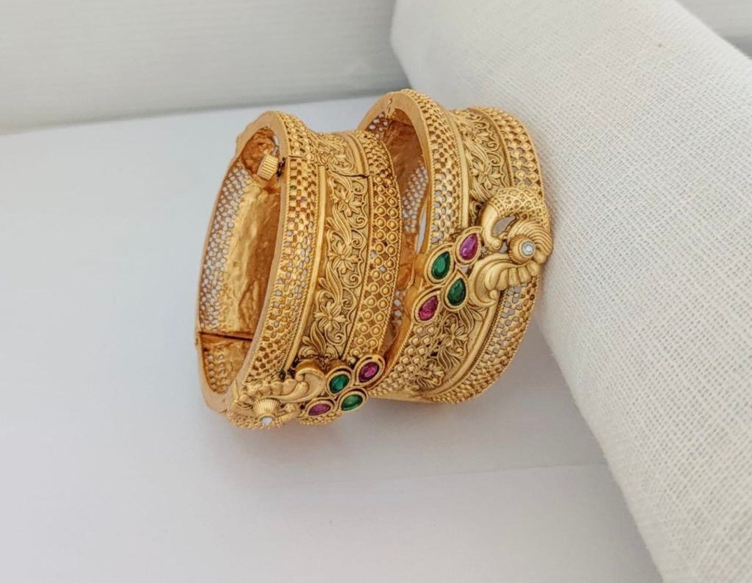 Peacock Design Gold Bangles/rajwadi Gold Bangles/traditional Gold Kadas ...