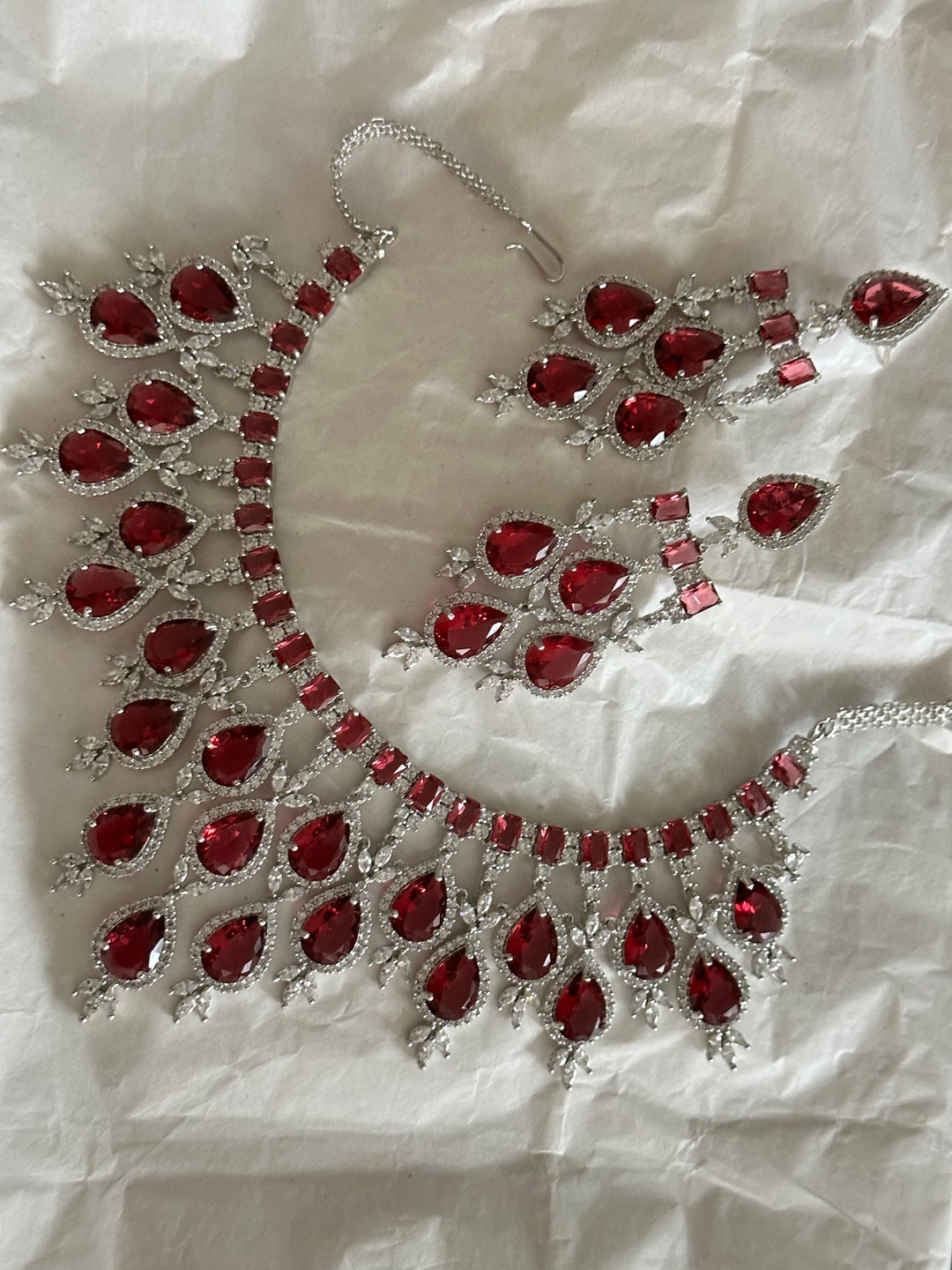 Pink Diamond Necklace Set/ruby Pink American Diamond Necklace Set ...