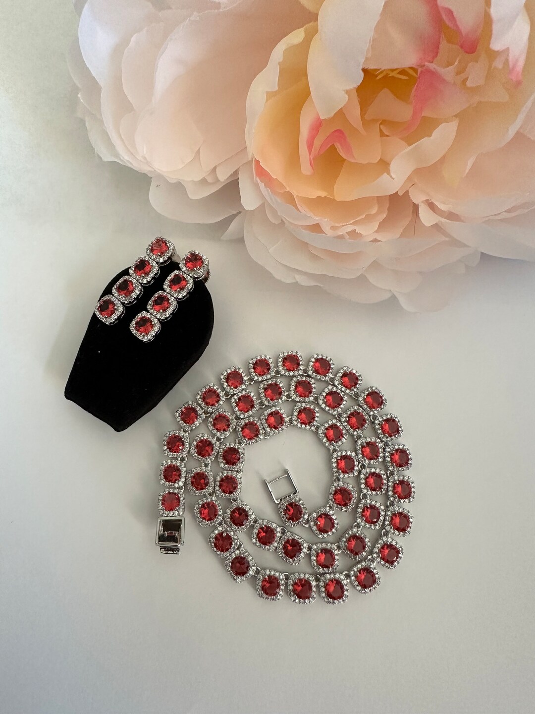 Ruby Red Diamond Necklace Set/red AD Stones Choker Set/cocktail Jewelry ...