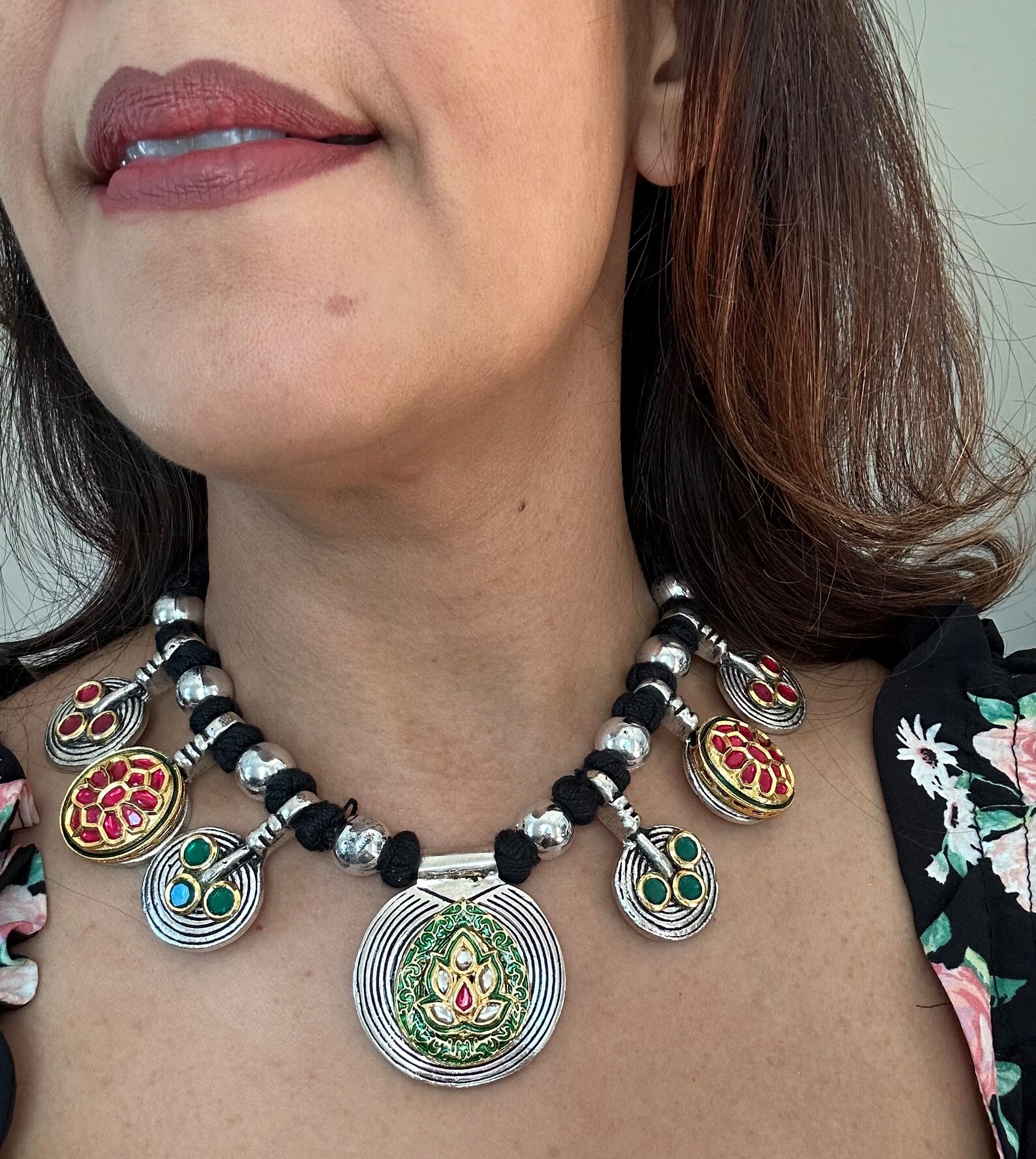 Boho Necklace Set With Black N Silver Beads/fusion Style Boho Necklace ...
