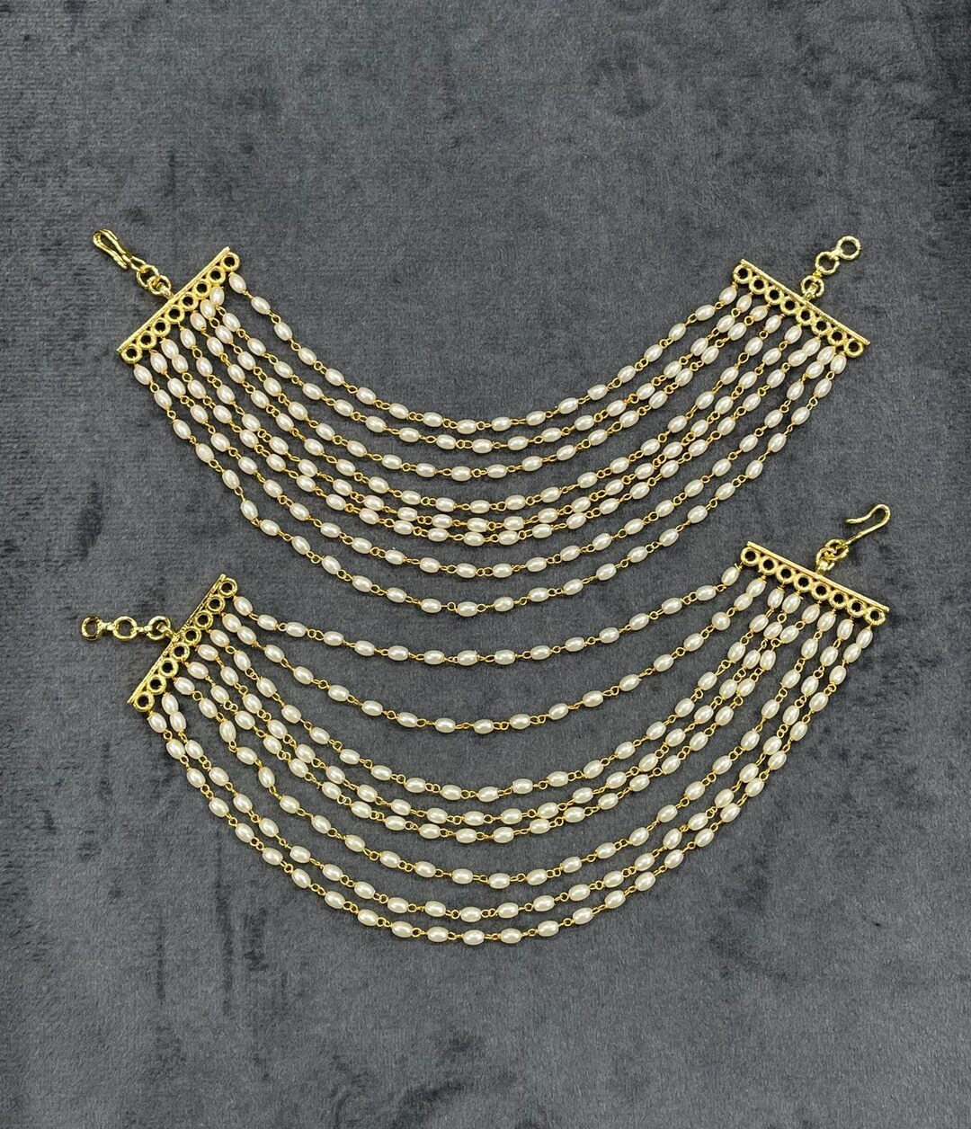 Pearl Ear Chain, Gold Finish Statement Earrings - Etsy