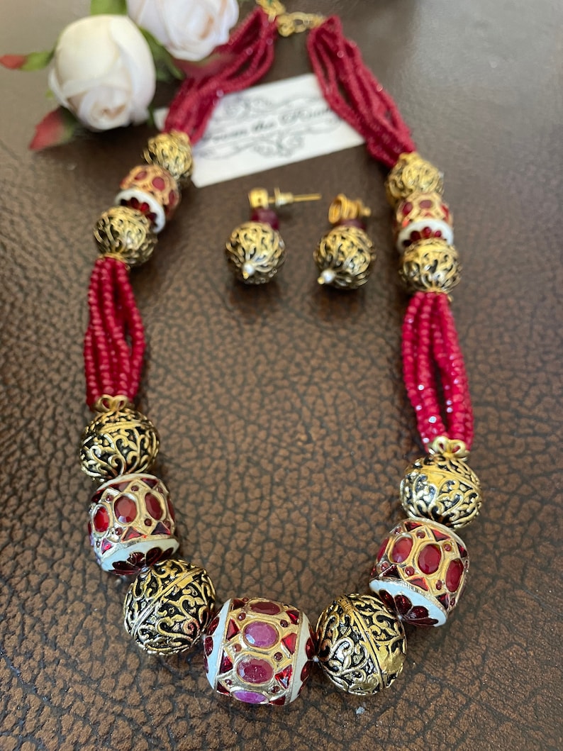 Red Color Mala Set/one of Kind Mala Set/red Jadau Onyx Beads - Etsy