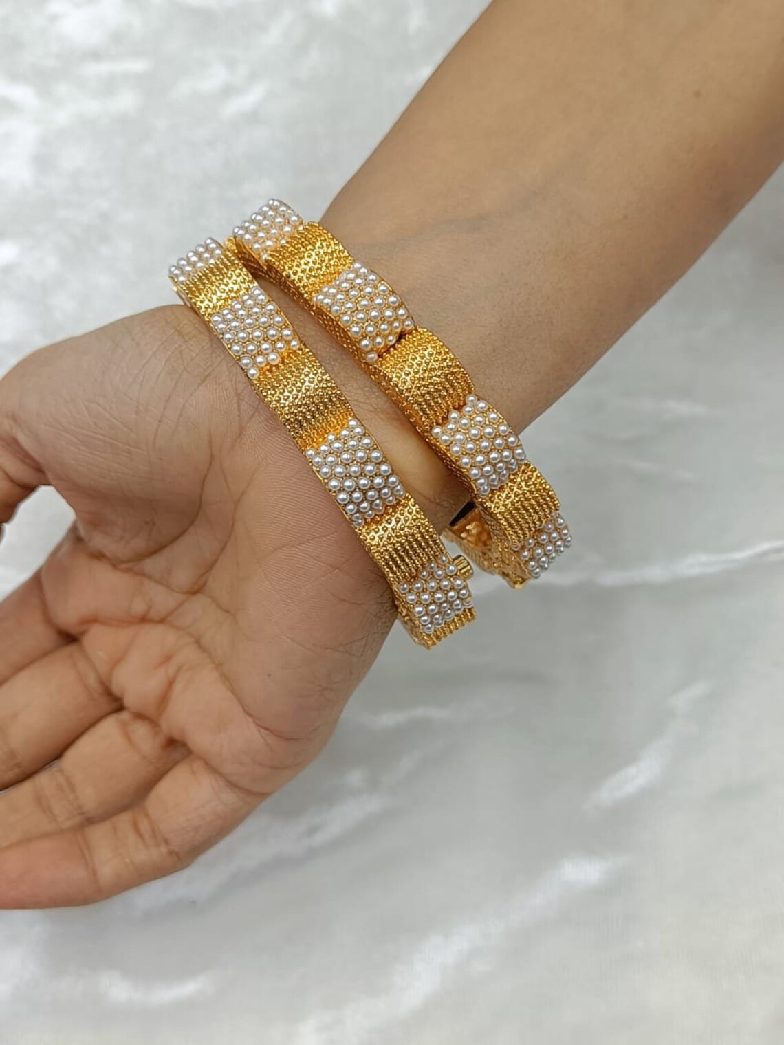 Pearls Gold Bangles/openable Gold Kadas - Etsy