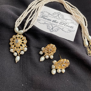 White Jadau Pendant Set With Pearls Mala/punjabi Jaddau/ Hydrabadi ...