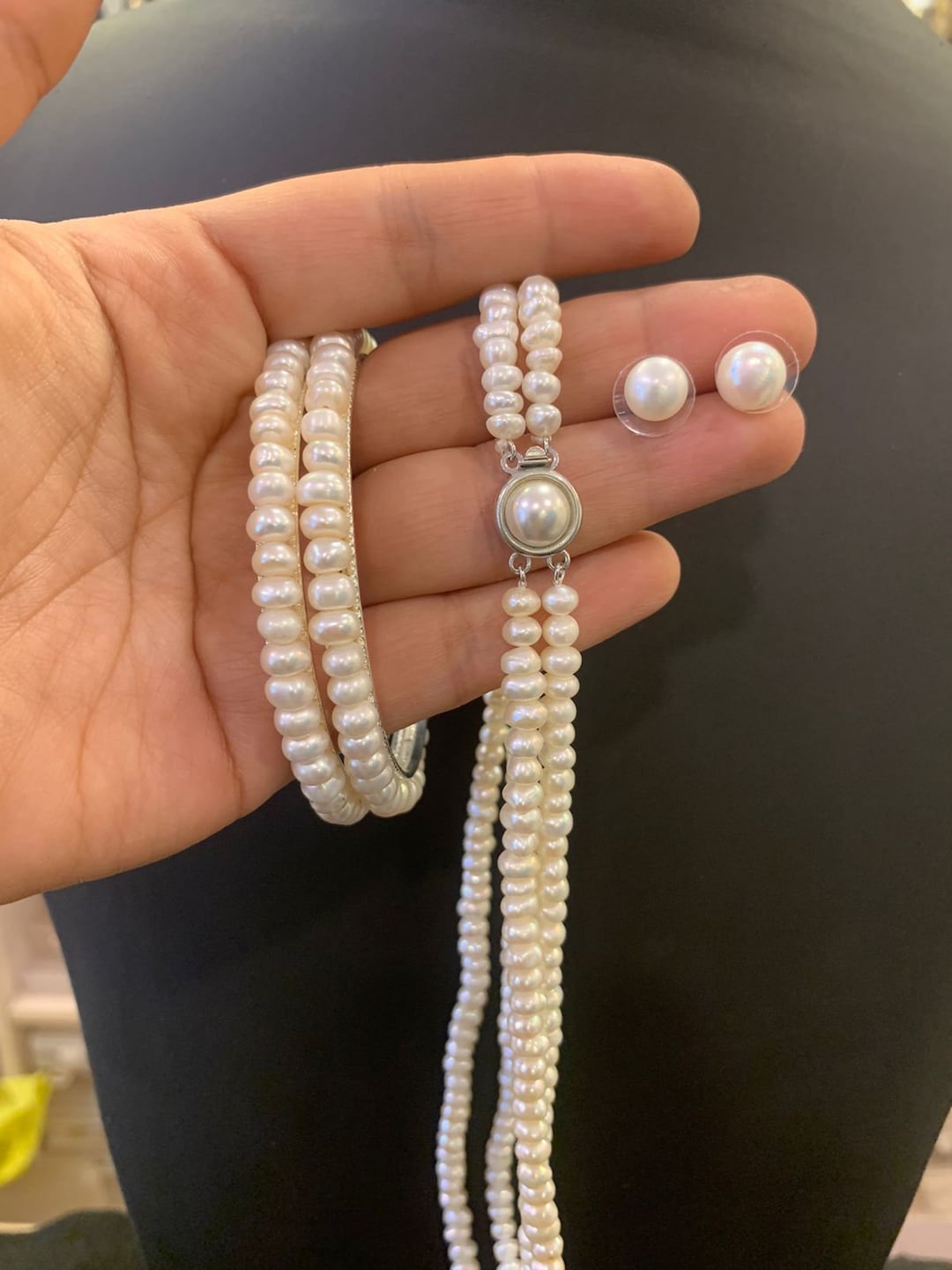 Real White Pearls Set/real Pearls Mala/bangles/tops/white Real Pearls ...