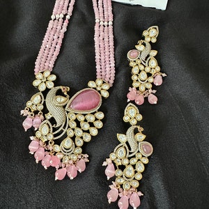 Pink Victorian Style Kundan Mala Set/kundan Pendant Set With Pink Mala ...