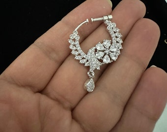 Bridal American Diamond Nath/nath for Non Pierced Nose/indian Nosering ...