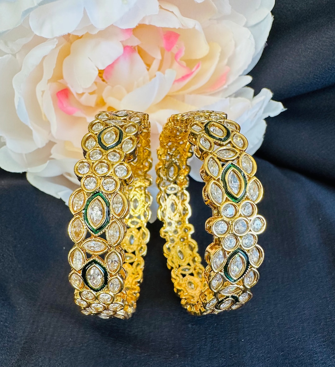 Polki Gold Bangles/polki Pearls Bangles/indian Bangles/pakistani ...