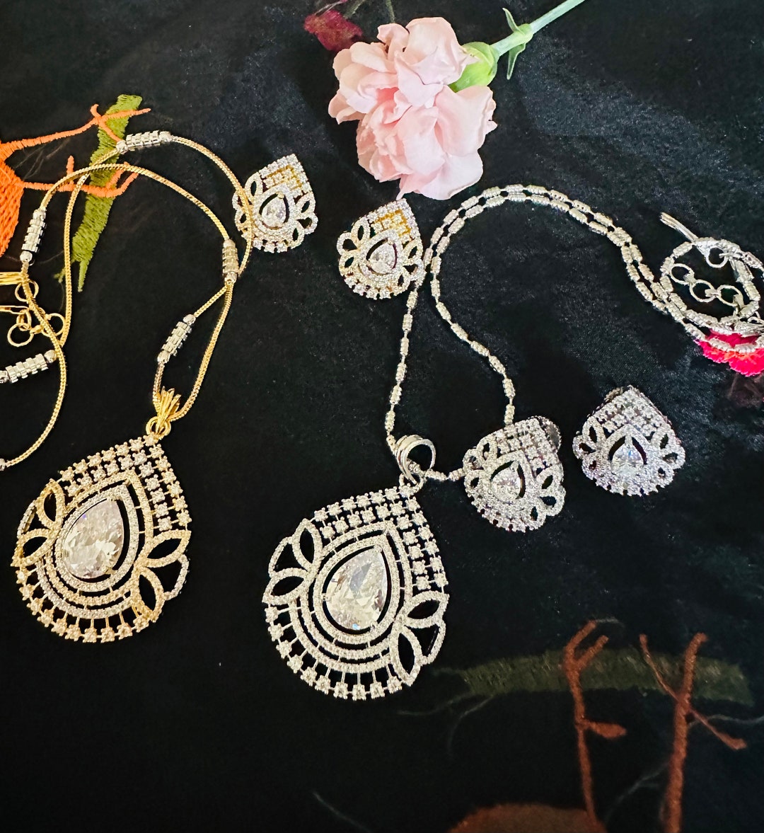 Diamond Locket Set/silver Diamond Pendant Set/indian Jewelry/bridal ...