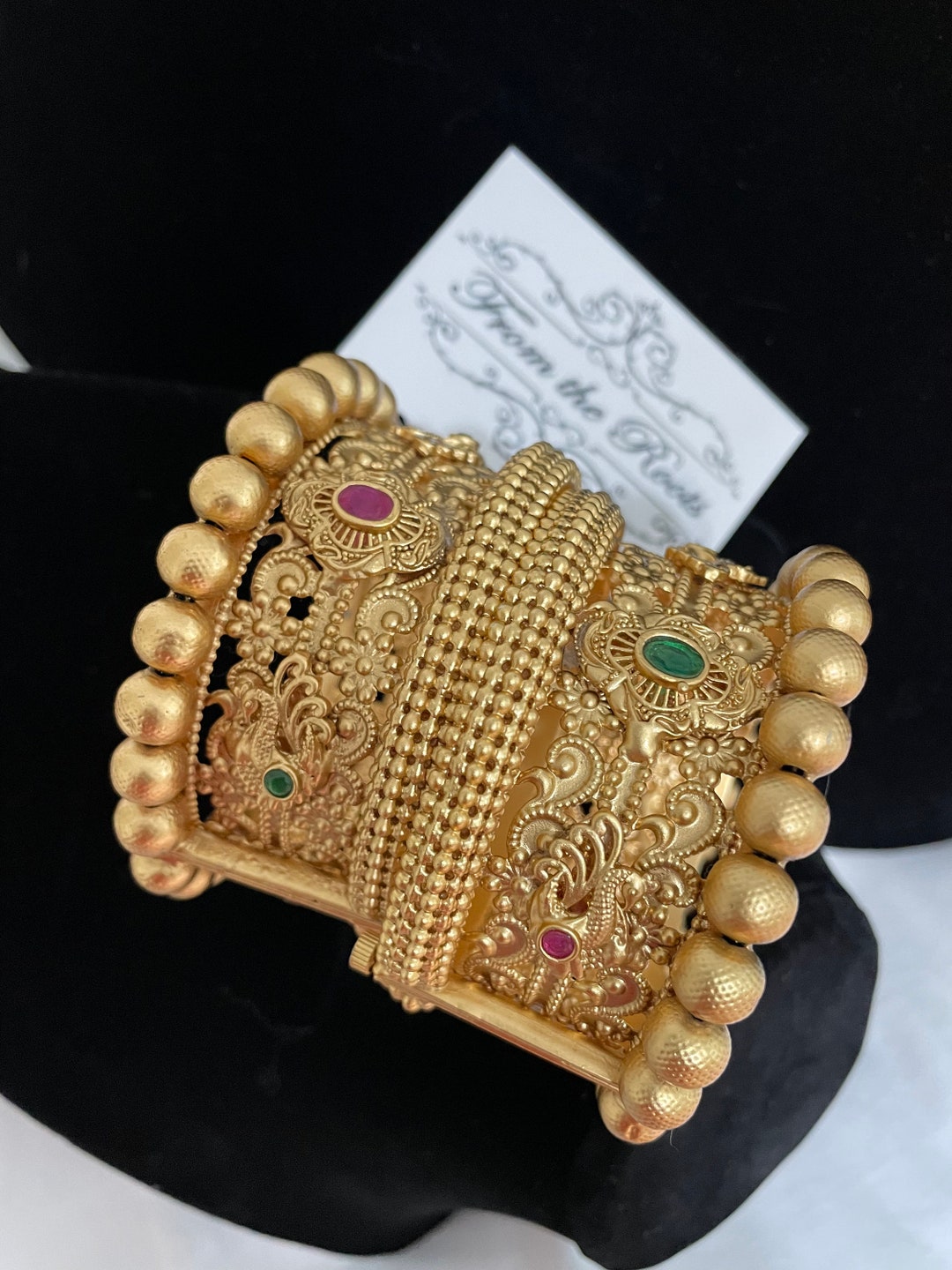 Rajawadi Gold Bangles/traditional Gold Plated Red N Green Stones Kadas ...