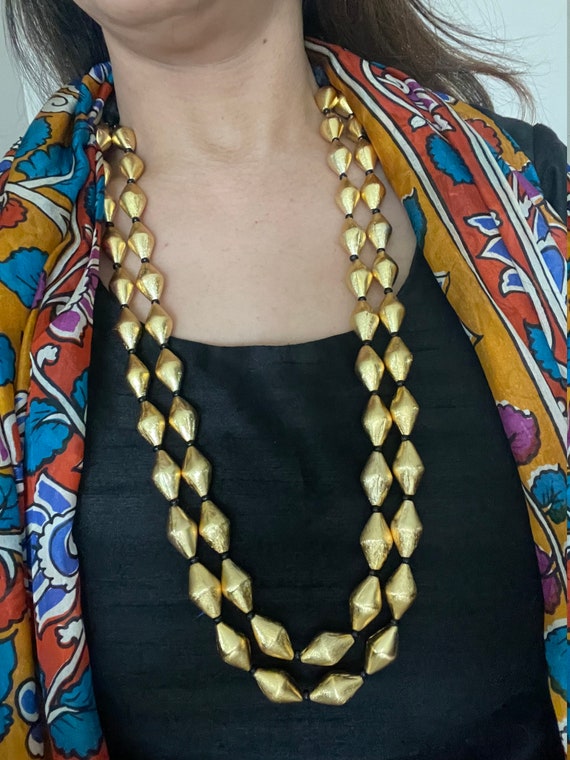 2 Lines Dholki mala gold Dholki Beads Long necklace double Line Dholki mala Indian necklace Pakistani Necklace