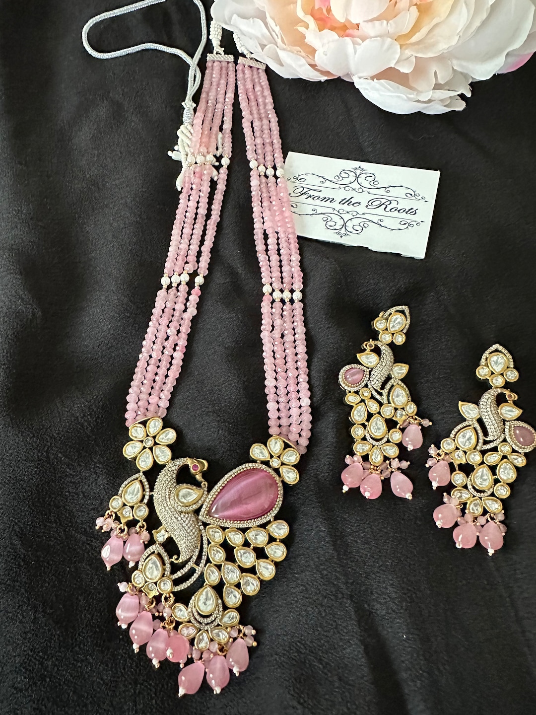 Pink Victorian Style Kundan Mala Set/kundan Pendant Set With Pink Mala ...