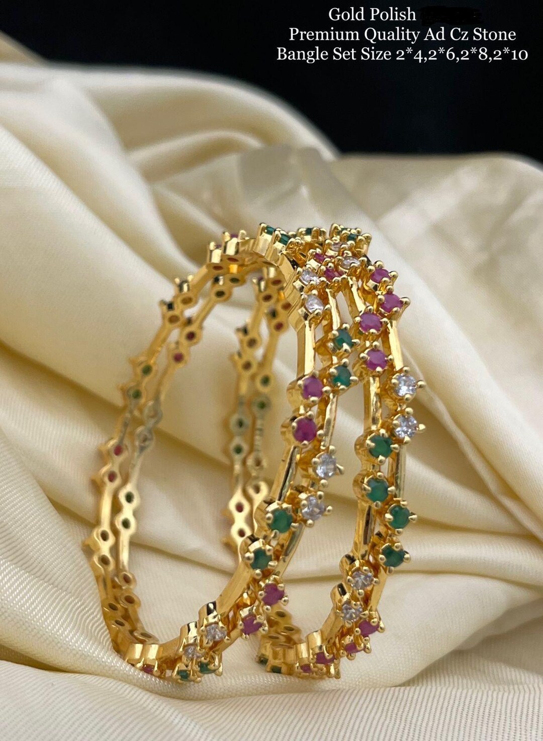 Navratan Set of 4 Gold Bangles/multicolor Matte Gold Bangles/kemp Style ...