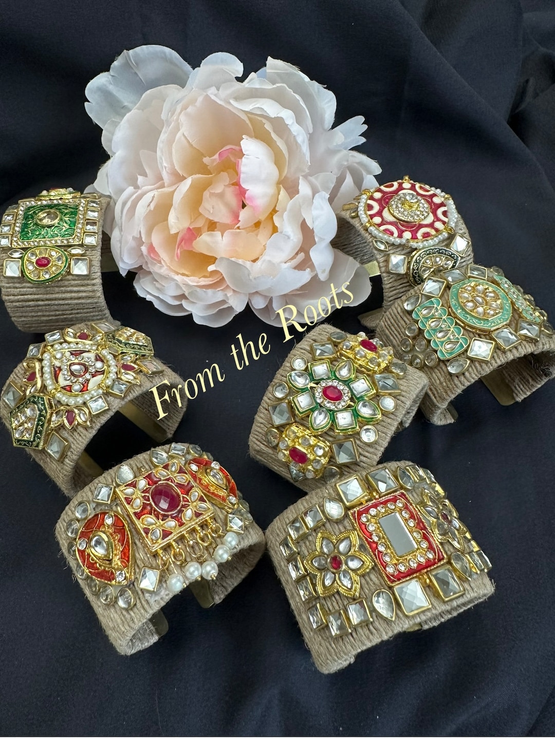 Wide Fusion Trendy Cuff/jute Kundan Hand Cuff/boho Style Openable ...