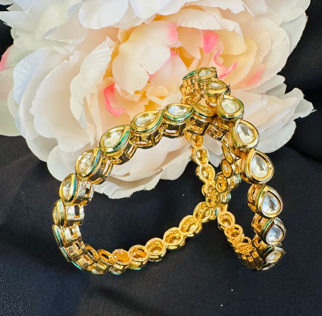 Kundan Bangles /jaipuri Kundan Bangles/ Indian Kada/gold Bangles ...