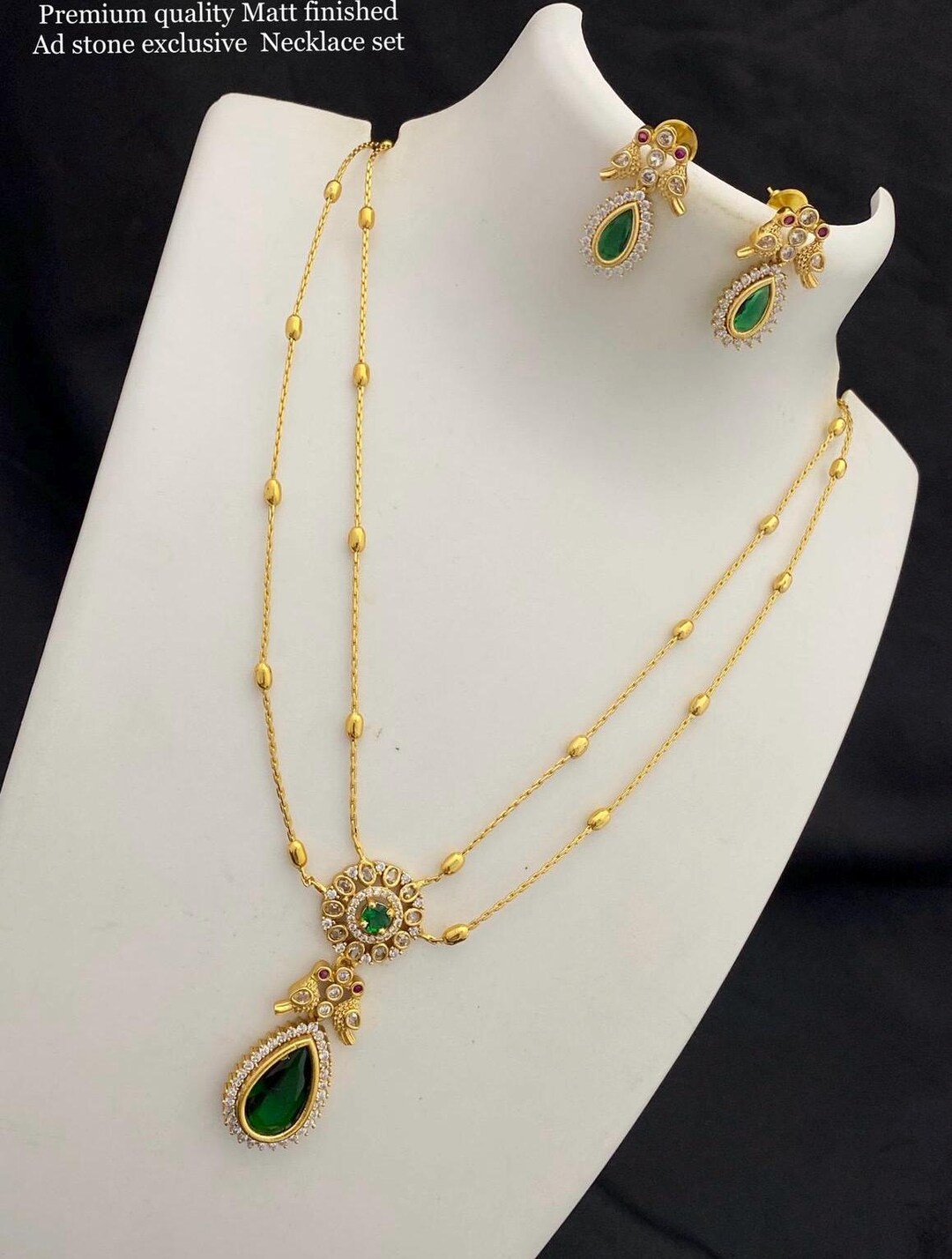 Green Kemp Set With Chain/jadau Locket Set in Gold Finish/real Look ...