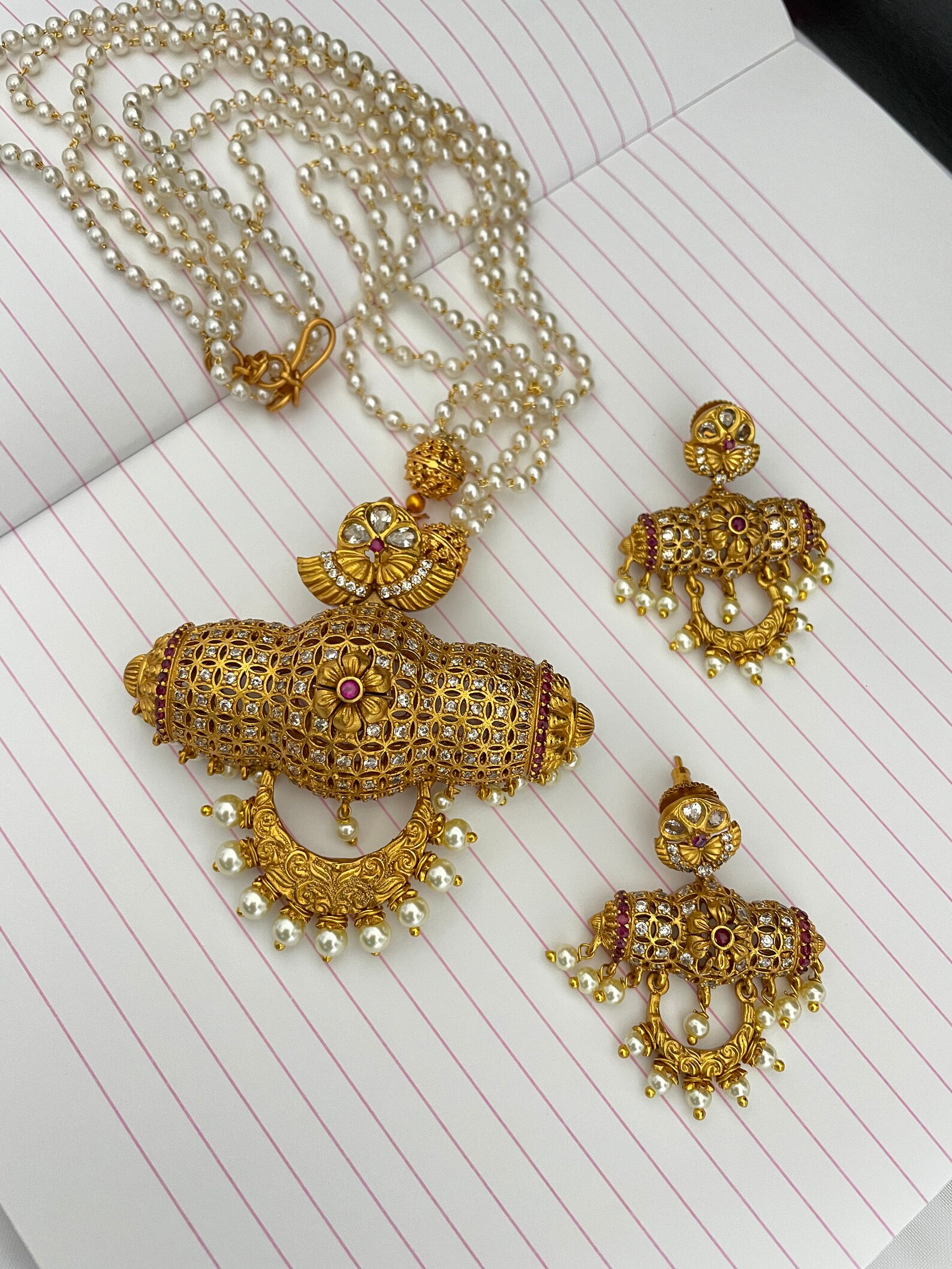 Matte Gold AD Set With Pearls Strings/dull Gold Set With CZ | Etsy