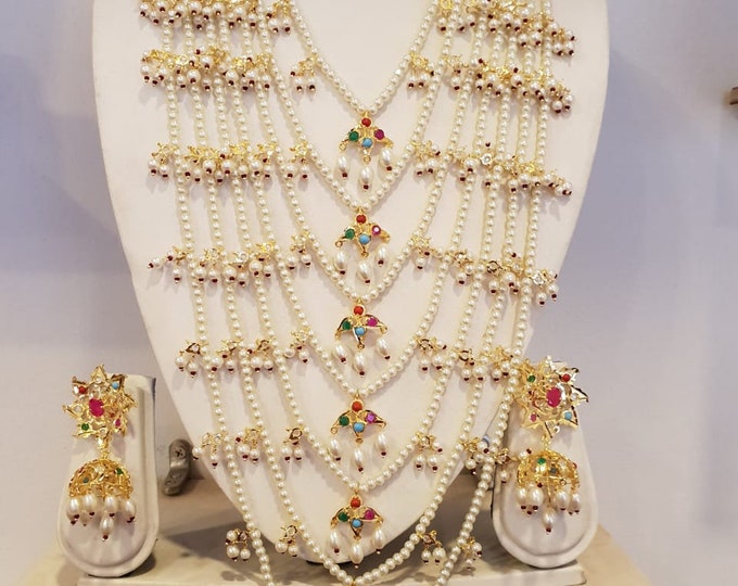 Navratan Satlada Haar With Jhumkas, Traditional Indian Jewelry - Etsy